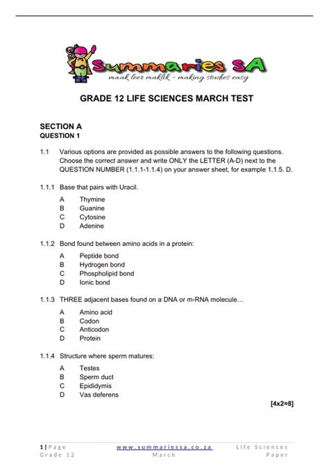 Image result for Life Science Monthyl Test Grade 12