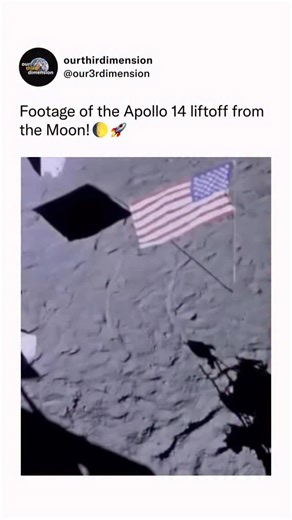 Our Third Dimension | Space Science Universe on Instagram: "⚠️Info: This rare perspective shows the Apollo 14 Lunar Module Antares lifting off from the Moon on February 6, 1971, 53 years ago. The video is created from original 16 mm film footage captured from inside the lunar module’s ascent stage as the astronauts began their journey back to lunar orbit. For clarity, the footage has been rotated and slowed down by four times, allowing subtle details to emerge that would otherwise be missed. One