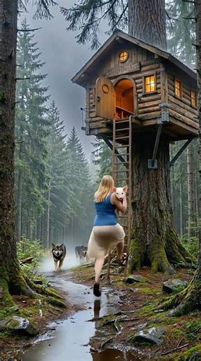 Hiding from a pack of WOLVES in a tree shelter! 🌲🐺