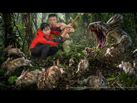 72 Hours in the Jungle 😱 Giant Python Ambushes Dozens of Rabbits – No One Expected This!
