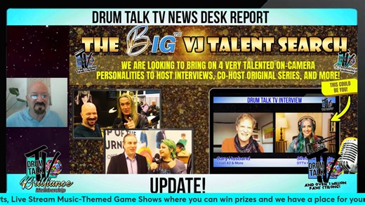 Who wants to be a VJ in the music industry? Are you or someone you know a good fit for being an on-camera host for shows and more in the music industry? Drum Talk TV, the largest online platform covering the world of drumming, is running The BIG VJ Talent Search! We are looking to narrow it down to bring on four talented people. All races, nationalities, and genders are welcome to become our next on-camera personalities for: Hosting Live Online interviews! Co-hosting our 5 Original Series! Corre