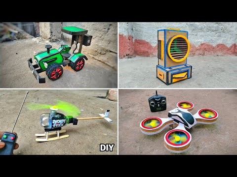 4 Amazing DIY TOYs | Cardboard Drone - Tractor | Air cooler - Plastic Bottle Helicopter - DIY 