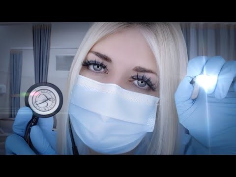 ASMR Emergency Medical Exam in Hospital - Relaxing Audio. Otoscope, Stethoscope, Gloves, Head to Toe