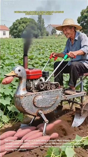 Farmer Uses Duck-Shaped Machine to Harvest Sweet Potatoes