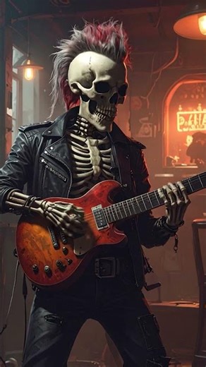 Headbanging Skeleton plays Heavy Metal Solo on the Guitar #skeleton #guitar #guitarsolo #metal