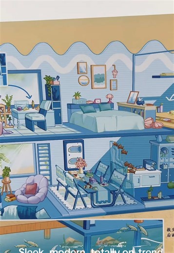 Two-Story Ocean View House Sticker Set Drop