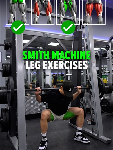 Outfit from @dfyne.official- Use code DELTA for 10% off. Link in bio. Size & Shred Training program 👉🏻 deltabolic.com (link in bio) Smith Machine Leg Exercise Variations All Smith machine squat variations work the upper-leg muscles to some degree, but foot placement can shift the emphasis toward specific muscles. Feet slightly in front (vertical shins at the bottom) → greater glute emphasis Wide stance → emphasizes the adductors and glutes Narrow stance → increases quad activation Hip-width st