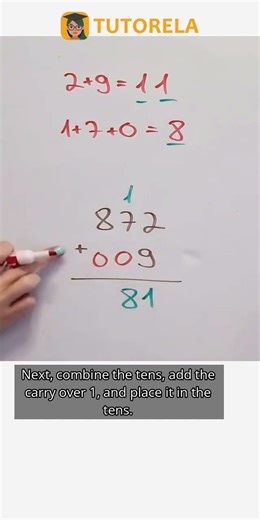 Step-by-Step Guide to Solve 872 + 9 with Vertical Addition #Math #ArithmeticOperations
