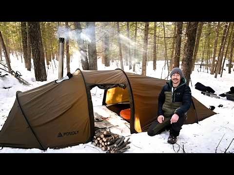 Camping in the Worlds SMALLEST Hot Tent with a Woodstove.