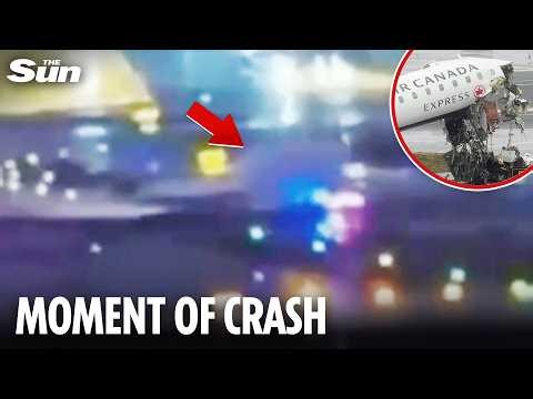 Moment Air Canada plane smashes into fire truck killing pilot and co-pilot in New York