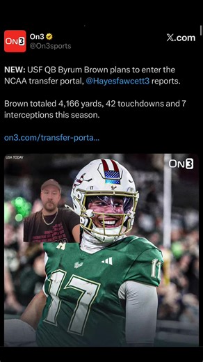 🚨 Byrum Brown → the portal… and why Auburn makes the most sense Byrum Brown leaving USF is the kind of portal move that can change two programs at once. If you’re connecting the dots, the cleanest line runs straight to Auburn with Alex Golesh. Same playbook, same language, same day-one chemistry. That matters in December, when every rep, meeting, and install minute is gold. Why Auburn fits (and why Golesh Brown is plug-and-play): \t•\tSystem fluency: Golesh’s tempo/RPO world is where Brown alre