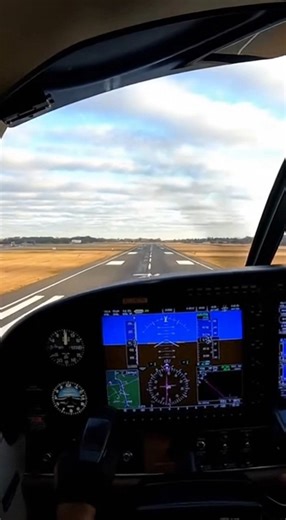 A cockpit view on short final approach during gusty winds The runway markings sway slightly in th | Jet Giants