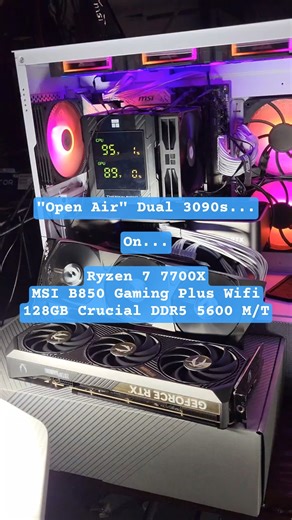 Running dual 3090s while waiting for #threadripper #asus WRX80 Sage #Workstation board.. #gpu_tester