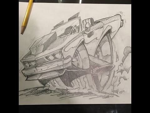 How to Draw a HOT ROD with big Tires - TIME LAPSE