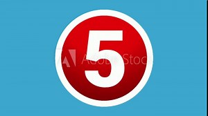 Number 5 five sign symbol animation motion graphics icon on blue circle white background,cartoon video number for video elements