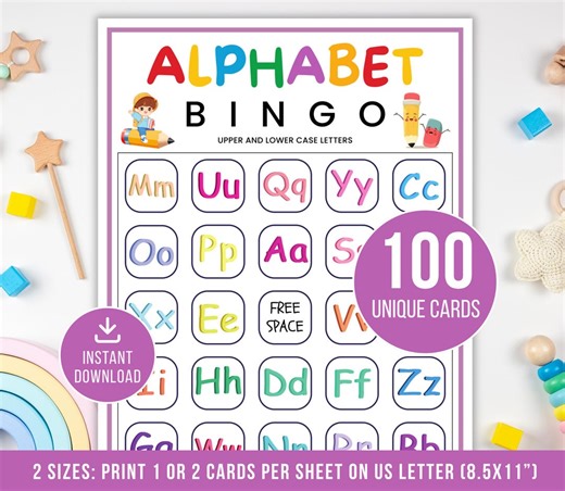 Alphabet Bingo, 100 Alphabet Bingo Cards, ABC Bingo Game, Preschool Classroom Activity, Upper and Lower Case Bingo, Alphabet Worksheets - Etsy