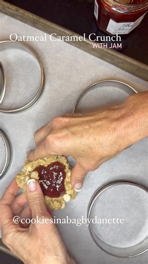 17K views · 305 reactions | This cookie is like a crumb cake in your hand and so easy with Cookies in a bag by Danette Oatmeal Caramel Crunch dry gourmet cookie mix and a jam of your choice. This recipe is a keeper! #cookies #oatmealcookies #oatmeal #jam #cookiesinbagbydanette | Cookies in a bag by Danette | Facebook