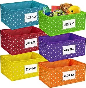 Jutom 6 Pcs Fabric Classroom Organization Bin Bulk Polka Dots Bins for Classroom Foldable Storage Bin Organizer for Teacher Office Home Organization Supply