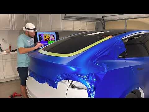 Tesla Model Y Vinyl Wrap (timelapse): KPMF Matte Iced Blue Titanium