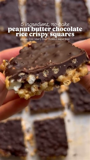 Ruth Anne Bigley on Instagram: "5-Ingredient Peanut Butter Chocolate Rice Crispy Squares! These no-bake squares are gluten-free, dairy-free, and refined sugar-free—and the perfect way to use up old rice cakes or rice cereal you know you won’t be reaching for… 😉 Peanut Butter Layer •2 cups crispy rice cereal or quinoa pops (or crushed rice cakes) •½ cup natural peanut butter •¼ cup pure maple syrup, room temperature •1 tbsp coconut oil, melted Chocolate Topping •6 oz dark or semi-sweet chocolate
