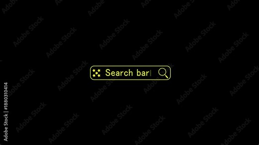 Yellow neon search bar with stars and cursor on black background search input text field