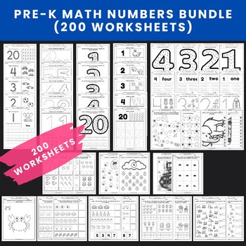 Pre-K Math Worksheets Bundle – 200 Printable PDF | Number Tracing, Counting