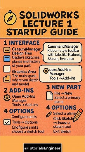 SolidWorks Lecture 1 Beginner: Interface, Add ins, New Part, Options , Units #education #solidworks