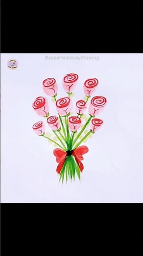 Easy Red Roses Bouquet Drawing for Kids | Step by Step Simple Flower Drawing | SuperKidsEasyDrawing