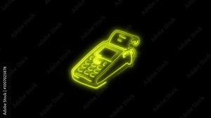 POS Outline Icon in HD Video Neon Animation – Point of Sale and Payment Processing Symbol for Retail, Transactions, and Business on Black Background