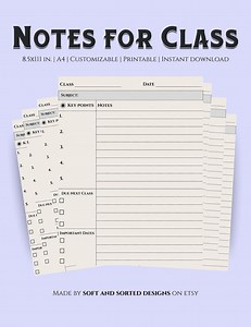 Class Notes Template PDF | Canva | Digital Class Notes | Goodnotes Template 8.5×11 A4 | Subject, Date, Key Points, Assignments - Etsy