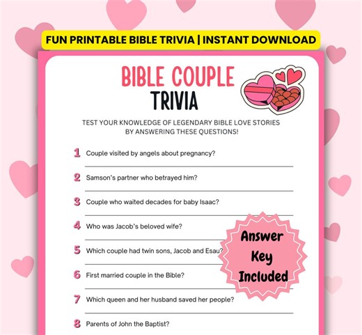 Couples Bible Trivia Game, Printable Bible Matching (PDF) - Etsy