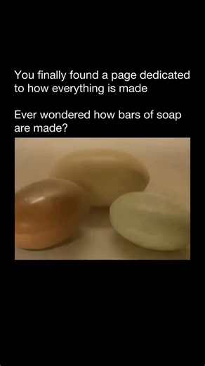 How Everything Is Made on Instagram: "Soap bars are made through a chemical reaction called saponification, where fats or oils combine with sodium hydroxide to create soap and glycerin. After drying and refining, the soap is blended with fragrance and color, extruded into long logs, cut into bars, and stamped into its final shape. What looks simple in your bathroom is actually the result of precise chemistry and industrial engineering. #howitsmade #manufacturing #everydayitems #chemistry #soap"