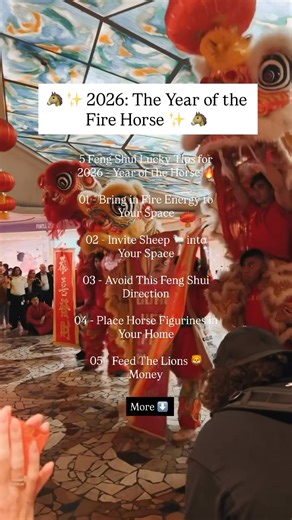 5 Feng Shui Lucky Tips for 2026 - Year of the Horse 🔥 01 - Bring in Fire Energy to Your Space This year is all about the Fire element! Add reds, oranges, purples, and triangular shapes to your home and workspace. Candles, fireplaces, and warm lighting amplify that passionate Horse energy for success and enthusiasm. *** We are also missing water 💧 so have symbols of water or real water in your space too. 02 - Invite Sheep 🐑 into Your Space Sheep is the secret friend of the Horse. Display a pic