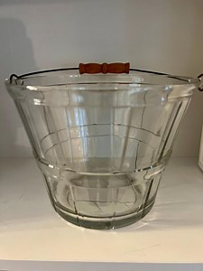 Vintage Anchor Hocking Clear Glass Ice Bucket - Bushel Basket Design With Wood & Wire Handle - Mid-century Barware - Etsy