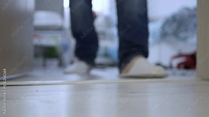 Putting a Postal Package in Front of the Door, Waiting for Postal Courier Delivery. Packages Delivering with Postal Services.