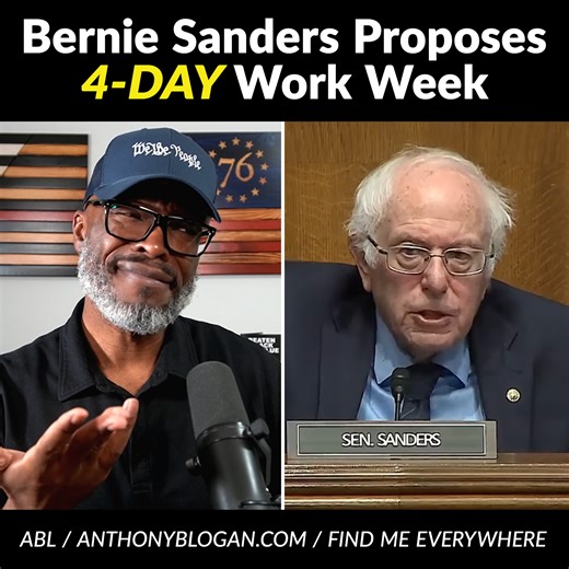 2.5K views · 33 reactions | Bernie Sanders proposes a bill to institute a 4-day, 32-hour work week to replace the standard 5-day, 40-hour work week. Although his bill is unlikely to pass, it has garnered quite a bit of attention. . . . #berniesanders #minimumwage #workweek #32hourworkweek #4dayworkweek #work #workers #communism #socialism #finance #money #politics #news | Anthony Brian Logan - ABL | Facebook