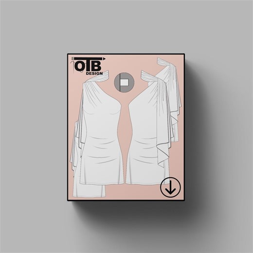 OTB One Shoulder Mini Dress With Scarf-like Vector Flat Technical Drawing Classic Blank Sketch Mock-up Template Design Tech Pack Cad - Etsy