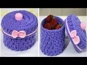 Crochet Storage Basket with Lid for Beginners-Crochet Storage Box tutorial-Crochet Storage Box & bow
