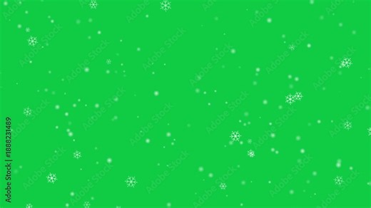 Snow falling on green screen. Winter Christmas snowflakes animation. Chroma key snowing overlay for video editing.