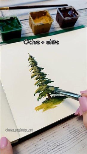 Pine 🌲 tree painting tutorial / Gouache/ Acrylic / Subscribe 💖 #shorts #art #painting
