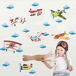 Runtoo Airplane Wall Decals for Boys and Girls Room Aircraft Wall Stickers Kids Bedroom Baby Nursery Wall Decor