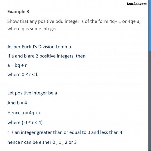 Question 3 - Show that any positive odd integer is of form 4q   1