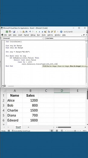 VBA Loop to Color Sales Performance (Excel Tutorial)