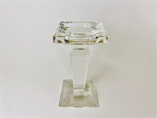 Vintage Crystal Pillar Candle Holder | Modern Crystal Candlestick | Heavy Faceted Glass Decor - Etsy
