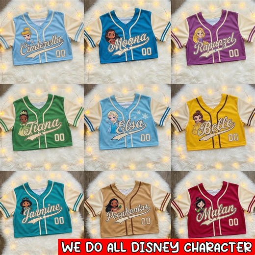 Custom Disney Princess Number Baseball Crop Top Jersey, Jersey Gift for Kid Custom Disney Lover, Y2K Crewneck, Disney Princess Birthday Gift - Etsy