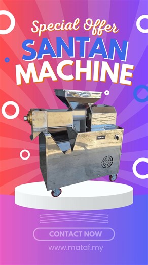 🥥 MESIN PERAH SANTAN / COCONUT MILK EXTRACTOR MACHINE 🥥 Kerja Lebih Cepat, Santan Lebih Pekat & Bersih! Masih perah santan secara manual? Lambat, penat, hasil tak konsisten & membazir masa? 🔥 Kini dengan Mesin Perah Santan, kerja jadi jauh lebih mudah & efisien! ✅ KELEBIHAN UTAMA ✔️ Perahan santan lebih banyak & pekat ✔️ Jimat masa & tenaga pekerja ✔️ Proses lebih cepat & bersih ✔️ Hasil lebih konsisten & profesional ✔️ Kurang pembaziran kelapa ✔️ Mudah digunakan & diselenggara 🥥 SESUAI UNTU