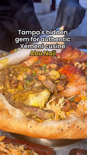 That's So Tampa on Instagram: "Tampa’s hidden gem for authentic Yemeni cuisine: Abu Naji 🇾🇪✨ If you’re craving something packed with the most delicious flavors, @abunajirestaurant serves up authentic Yemeni comfort food done just right. What we tried: 🥙 Fancy Romancy for two (lamb or chicken) 🧆 Creamy hummus + baba ghanouj 🥗 Fresh fattoush salad 🍖 Ribs served with rice, salad, fries, and sauce 🍋 House-made lemonade Plus, cozy Mediterranean-style seating rooms that make the experience even