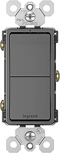 Legrand Radiant RCD11BKCC6 15 Amp Combination 2-in-1 Decorator Rocker Light Switch, Two Single Pole Switches, Black (1 Count)