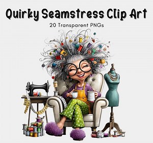 Quirky Seamstress Clipart, Funny Sewing Lady PNG, Sewing Room Clip Art, Sewing Machine Clipart, Grandma Seamstress Art, Craft Room PNG - Etsy