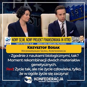 ⚠️Fakty vs. ideologia! Krzysztof Bosak merytorycznym głosem w dyskusji o in vitro❗️ Warto obejrzeć do końca! 🔸🔸Rzadko jest okazja, by wyrazić zdroworozsądkowe argumenty w tematach, które są tak mocno zideologizowane i zmanipulowane w przestrzeni medialnej, jak temat np. zapłodnienia in vitro. 🇵🇱Konfederacja od początku zajmuje stanowisko mocno oparte na gruncie naukowym i moralnym (bo nie ma tu sprzeczności, wbrew pragnieniom wielu lewicowych ośrodków), zgodnym z katolicką nauką społeczną. �